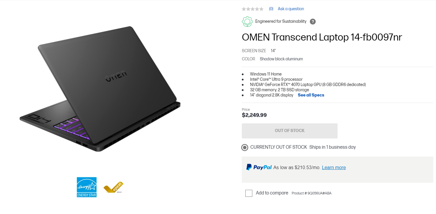 HP Omen Transcend 14 โน้ตบุ๊กเกมมิ่งจอ 14 นิ้ว ที่เบาที่สุดในโลก 1.6 ...