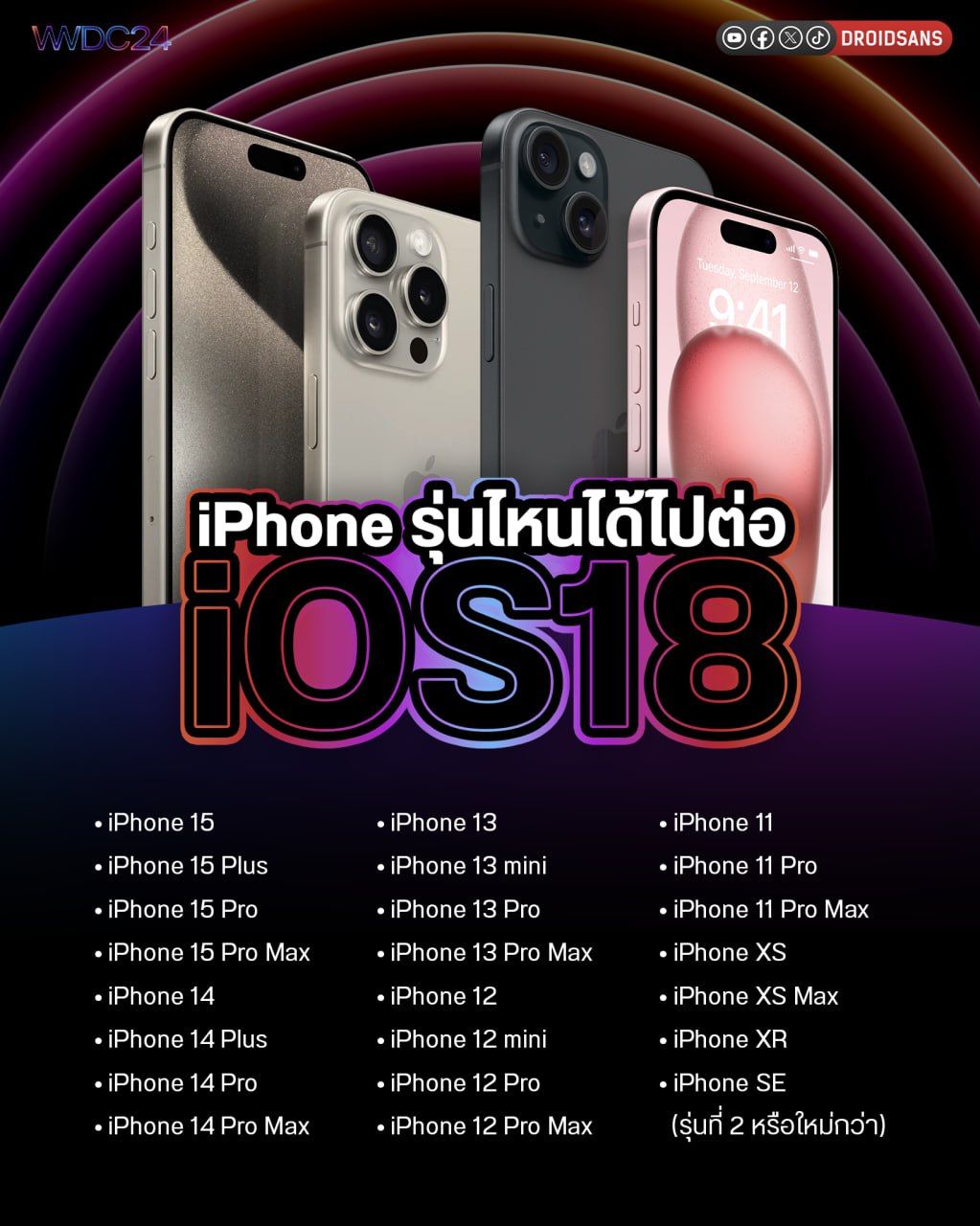 เช็กรายชื่อ iPhone ที่รองรับ iOS 18 รุ่นไหนได้ไปต่อ รุ่นไหนต้องโบกมือลา | DroidSans