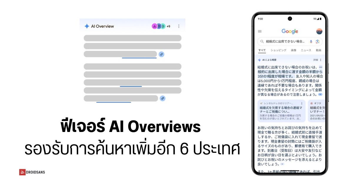 ฟีเจอร์ AI Overviews บน Google Search รองรับการค้นหาเพิ่มอีก 6 ประเทศ | DroidSans